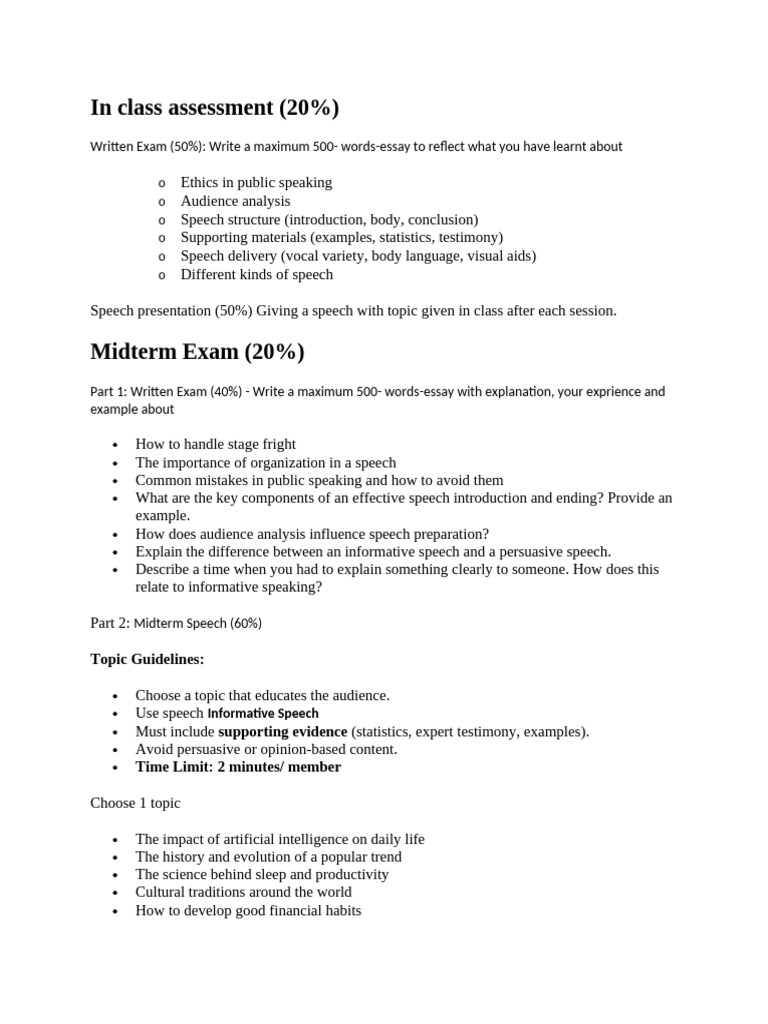 Public Speaking Assessment | PDF | Public Speaking | Artificial ...