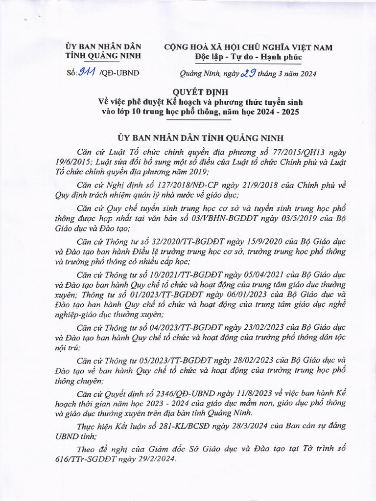 quyet-dinh-phe-duyet-ke-hoach-va-phuong-thuc-tuyen-sinh-lop-10-nam-hoc-2024-2025 | PDF