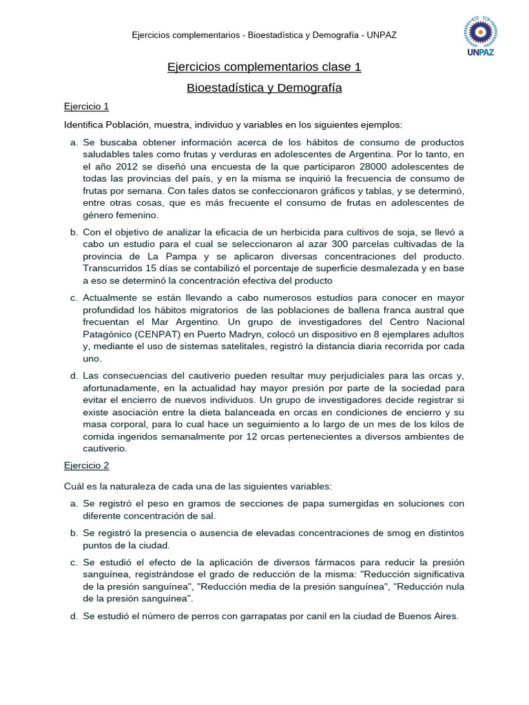 Ejercicios extra Clase 1 | PDF