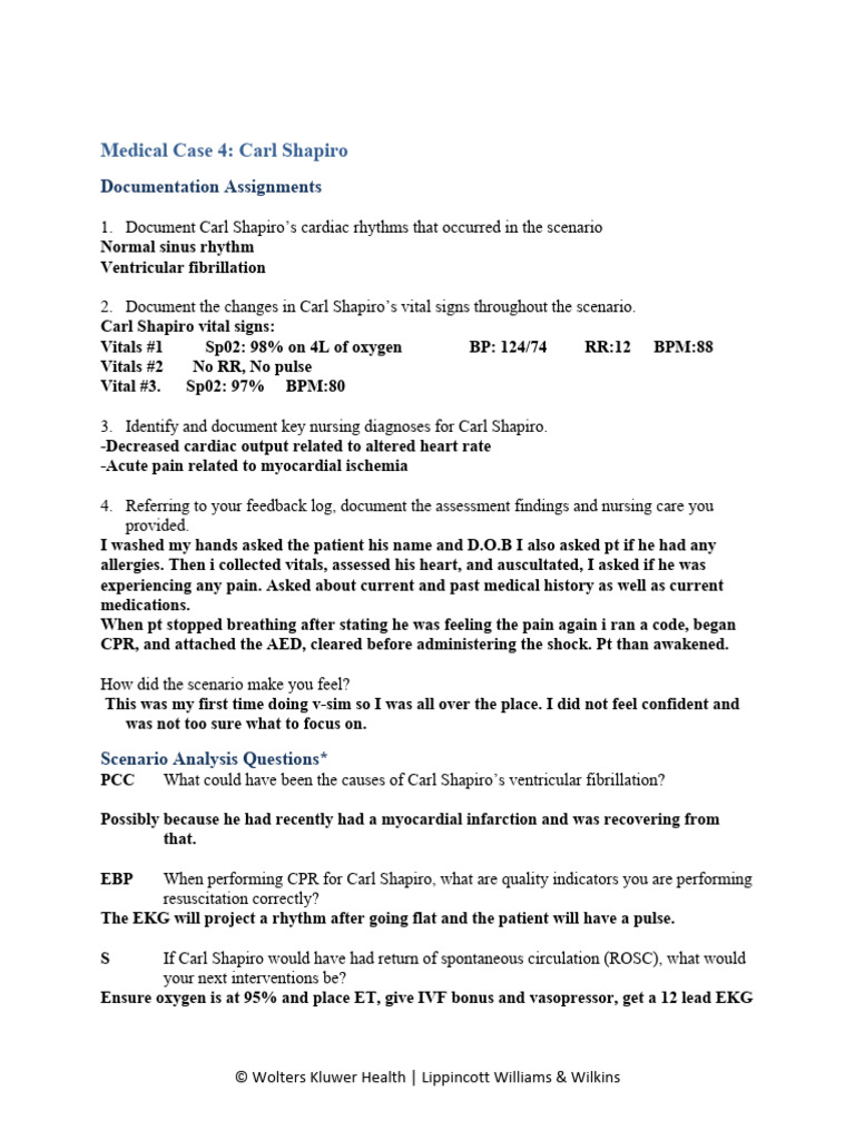 Medical Case 4: Carl Shapiro: Documentation Assignments | PDF ...