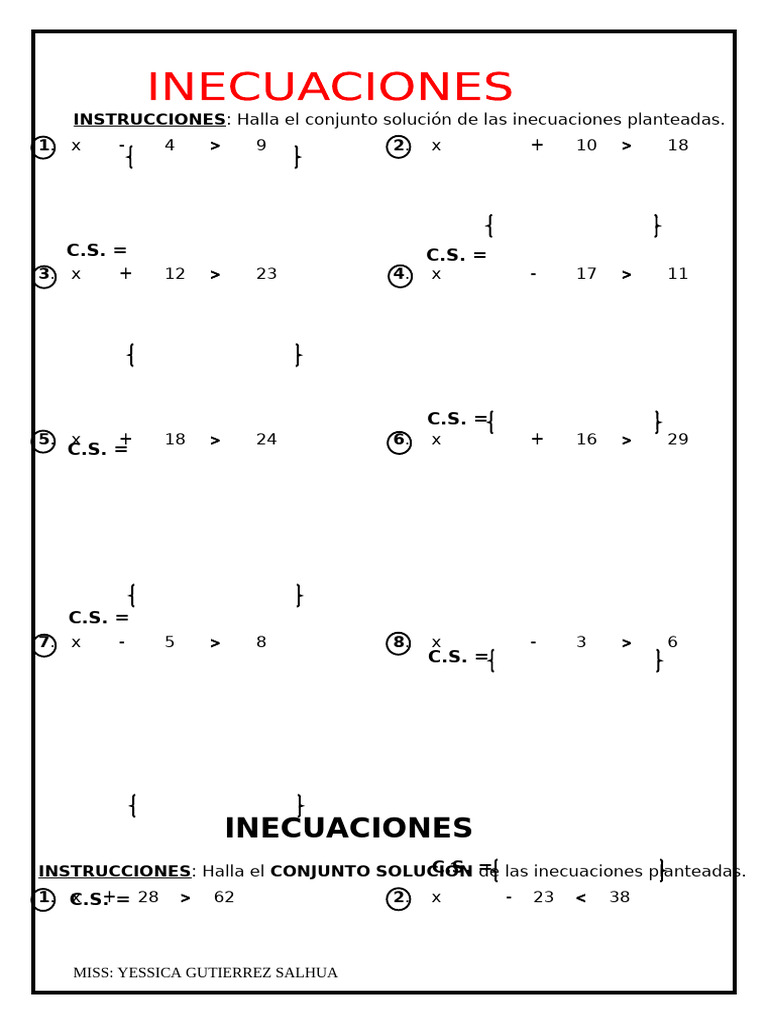 Inecuaciones-para-Segundo-Grado-de-Primaria | PDF
