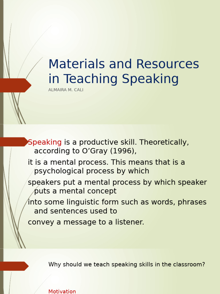 Materials and Resources in Teaching Speaking | PDF