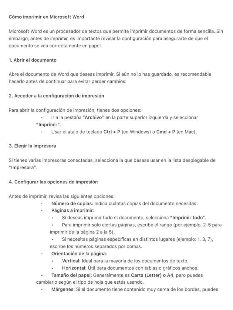Cómo Imprimir en Microsoft Word | PDF | Microsoft Excel | Impresora (Computación)