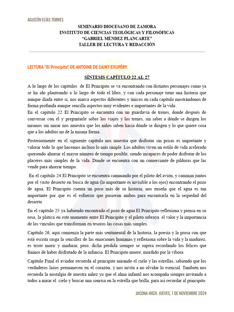 Resumen del capítulo 22 de El Principito | PDF | El Principito | Novelas