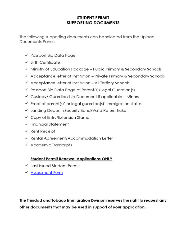 List of Supporting Documents For Student Permits Revisedv2 | PDF