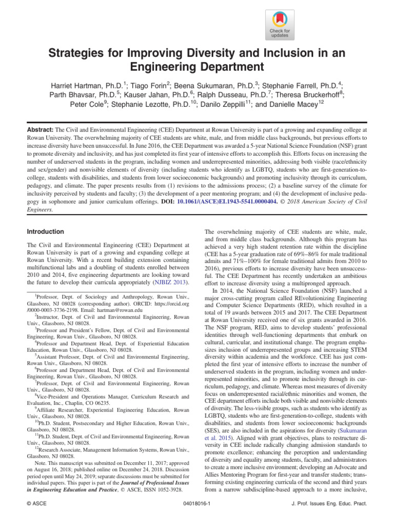 Strategies For Improving Diversity and Inclusion in An Engineering ...