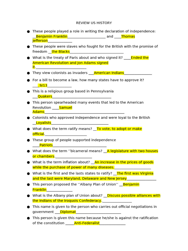 Review Us History Resuelta | PDF | American Revolution | Ratification