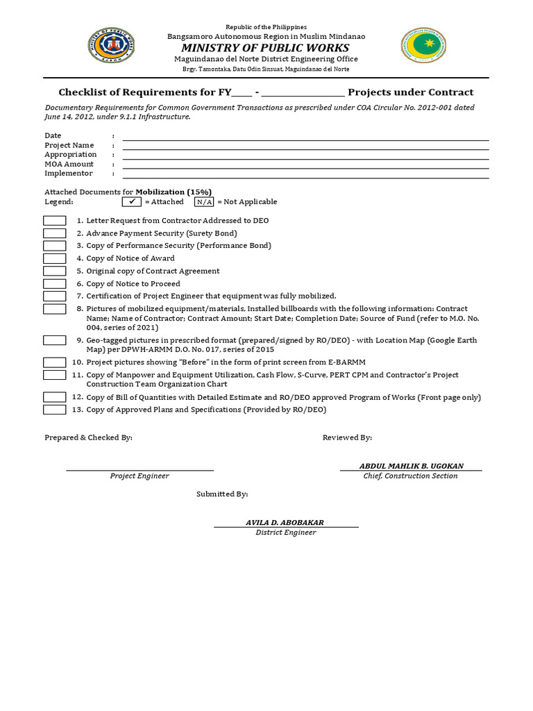 Project Documentation Checklist For Contractors Pdf