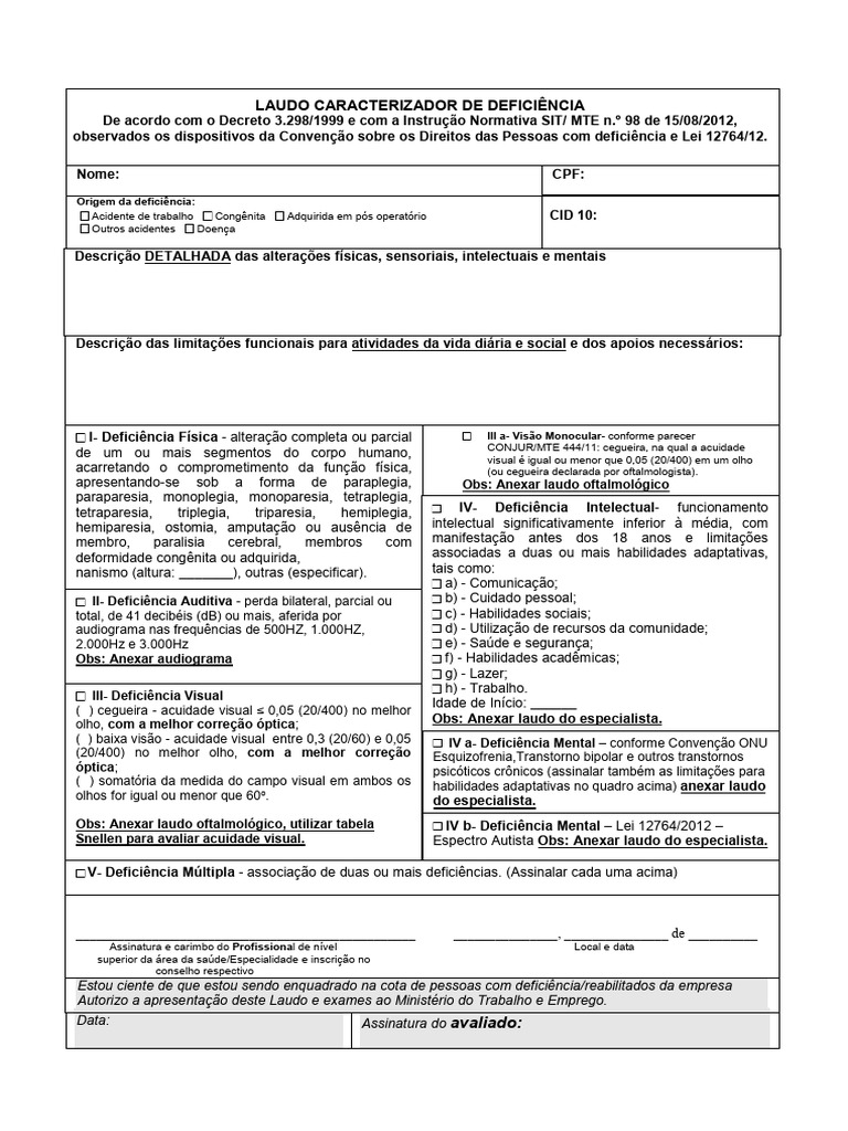 Laudo Caracterizador PCD | PDF | Deficiência visual | Doenças e distúrbios
