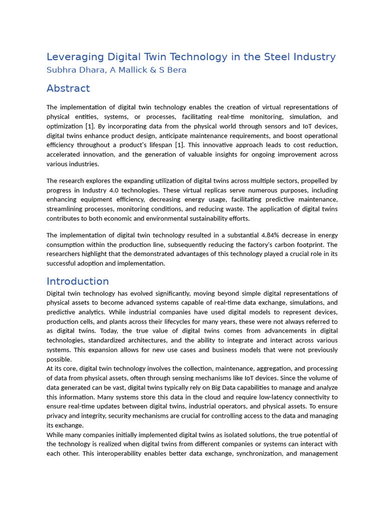 Digital Twin Technology in Steel Industry | PDF | Internet Of Things ...