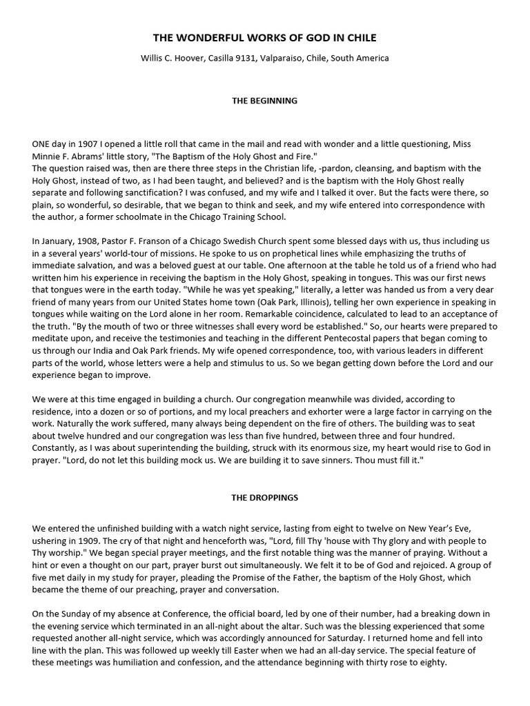 The Wonderful Works of God in Chile | PDF | Baptism | Baptism With The ...