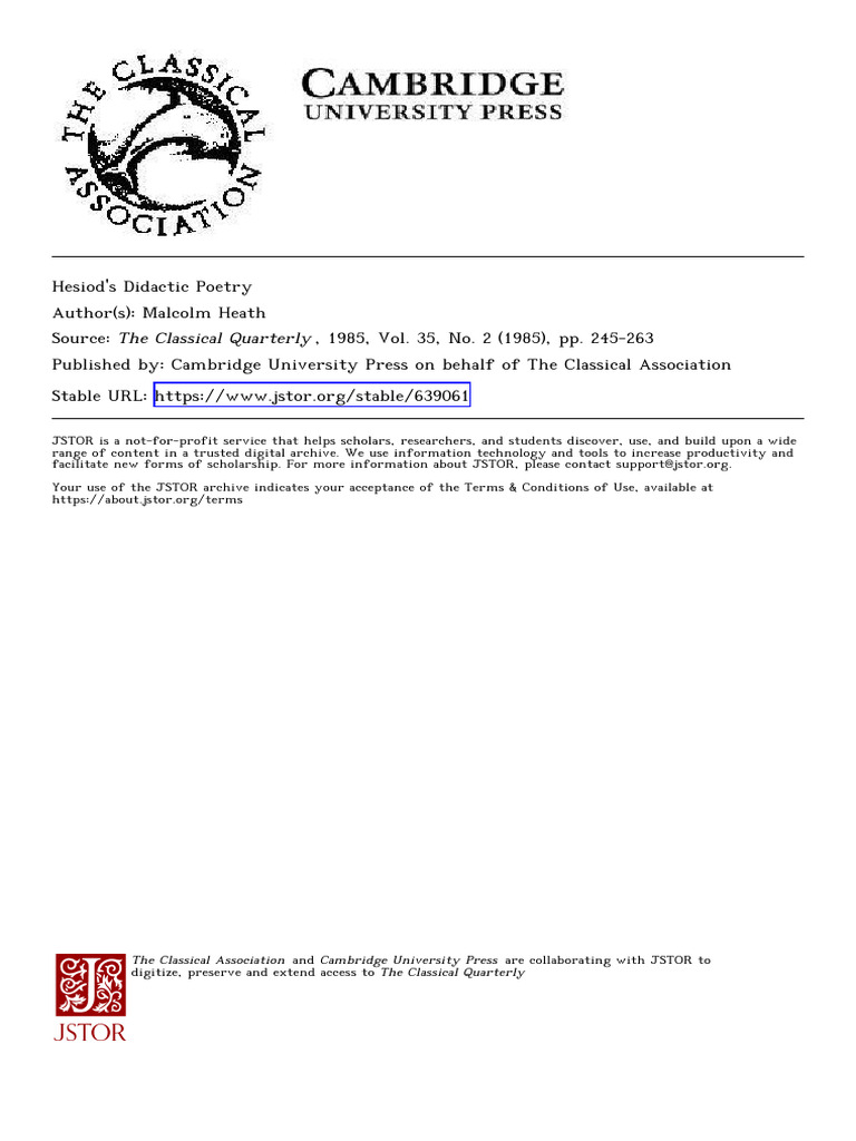 Heath HesiodsDidacticPoetry 1985 | PDF | Poetry