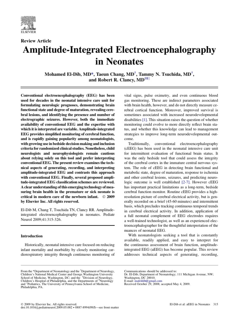 Amplitude-Integrated Electroencephalography - Review | PDF | Electroencephalography | Neonatology