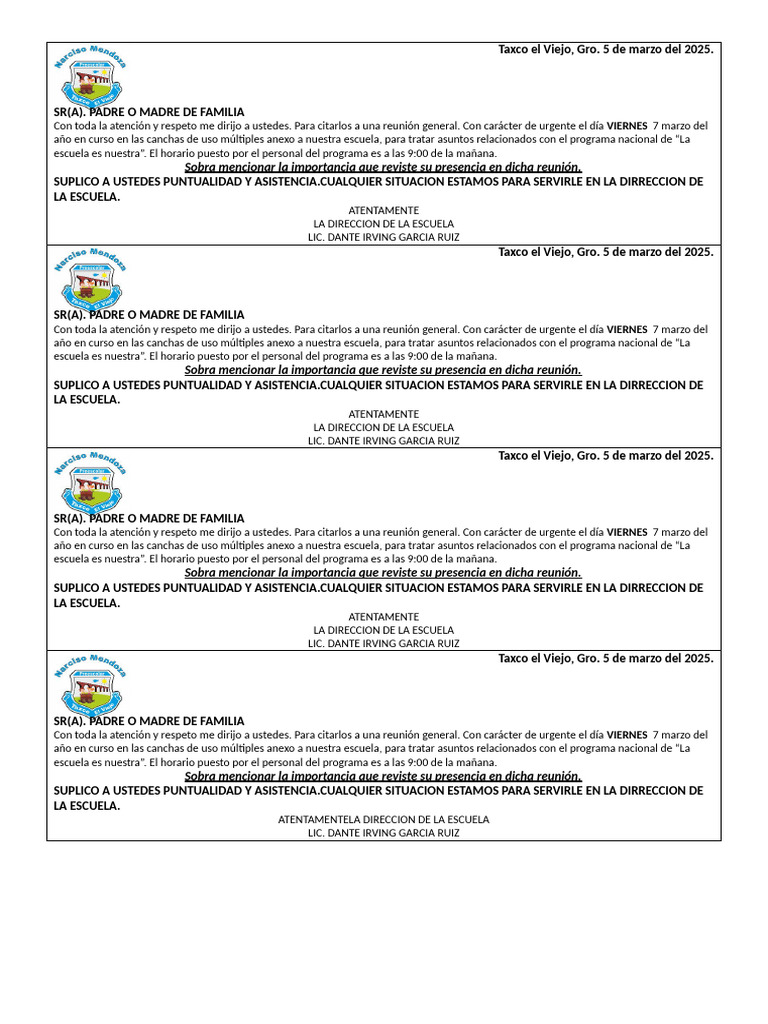Citatorio Padres de Familia 24-25 | PDF