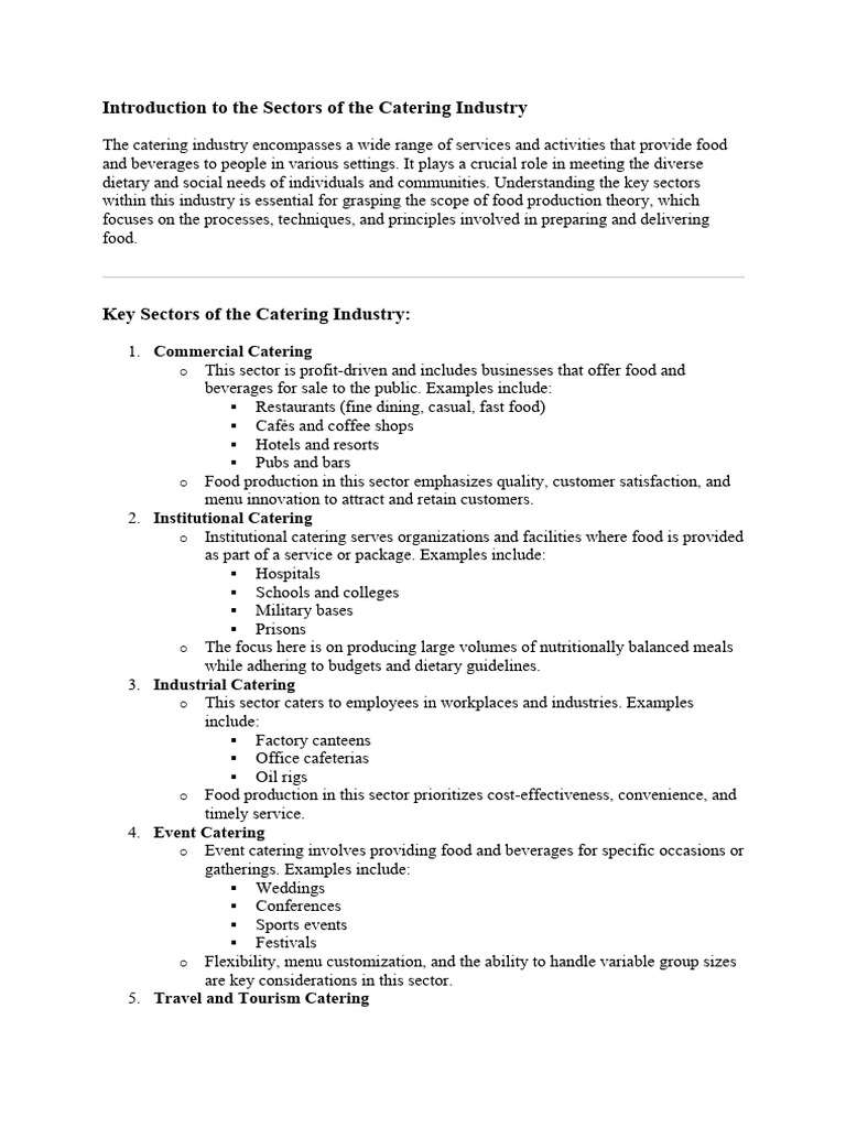 Overview of Catering Industry Sectors | PDF | Menu | Restaurants
