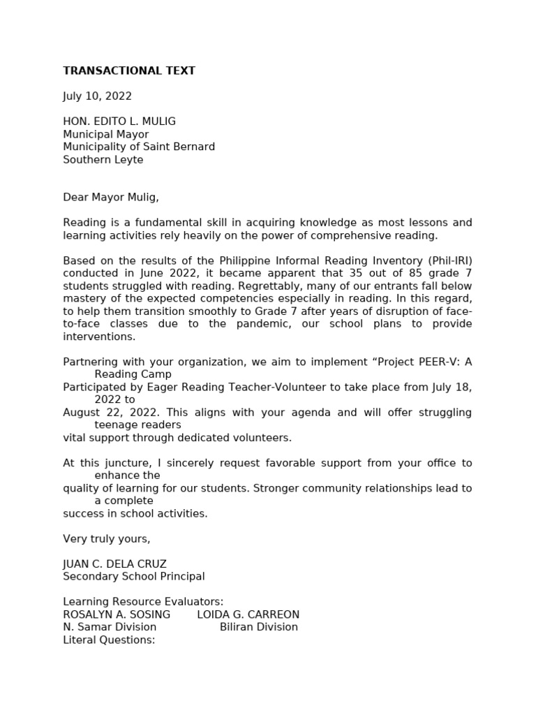 TRANSACTIONAL TEXT FOR GRADE 12 Edited Rosalyn Sosing and Loida Carreon ...