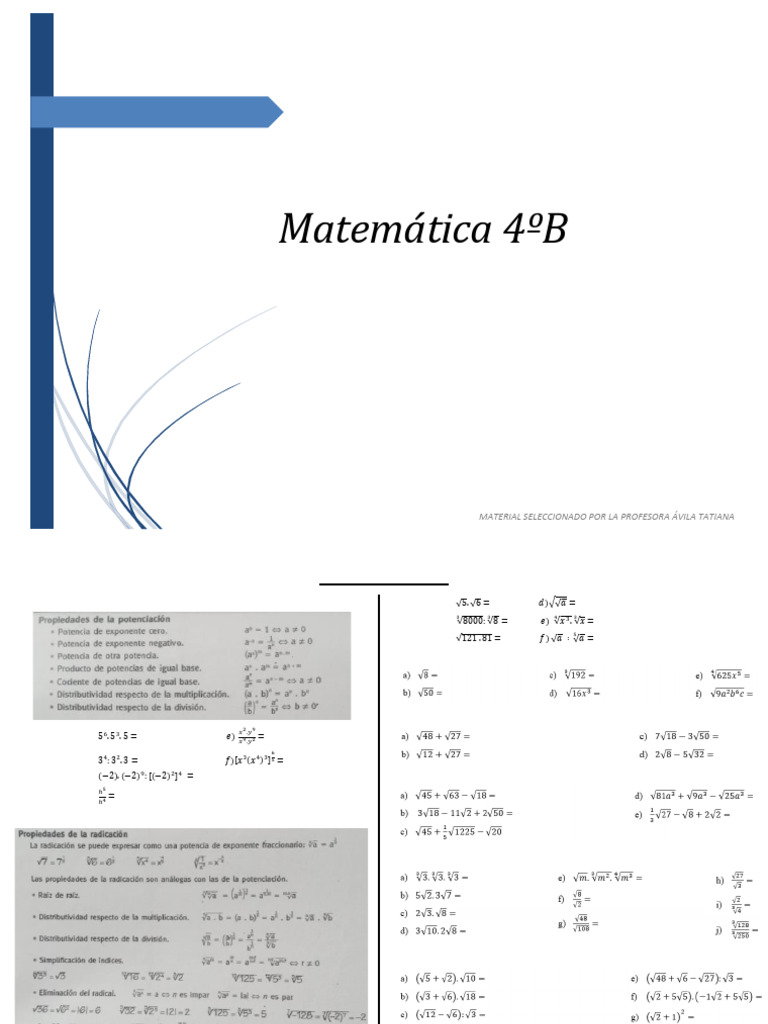 Matem-Tica 4-B - Cuadernillo de Actividades | PDF | Factorización | División (Matemáticas)