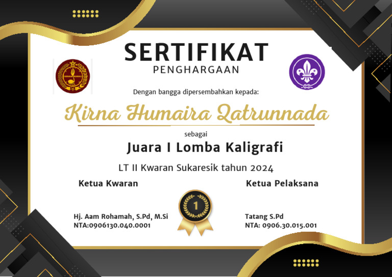 Hitam Emas Gradasi Modern Sertifikat Penghargaan Juara Lomba | PDF