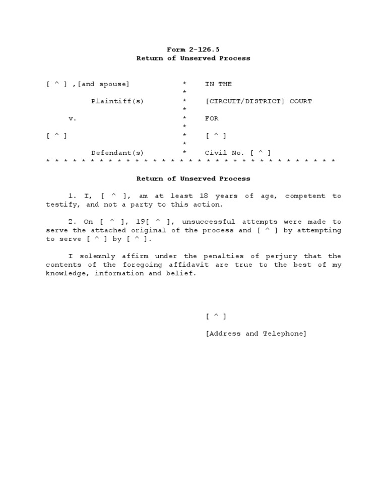 Form 2-126.5 Return of Unserved Process | PDF