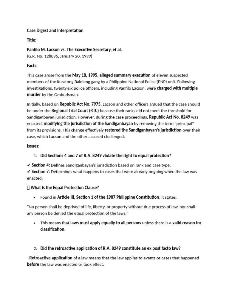 Case Digest and Interpretation | PDF | Ex Post Facto Law | Equal ...