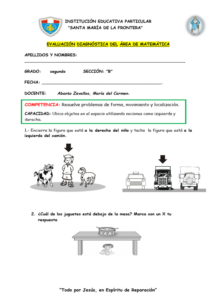 Evaluacion Diagnostica de Entrada de Matematica 2DO B | PDF