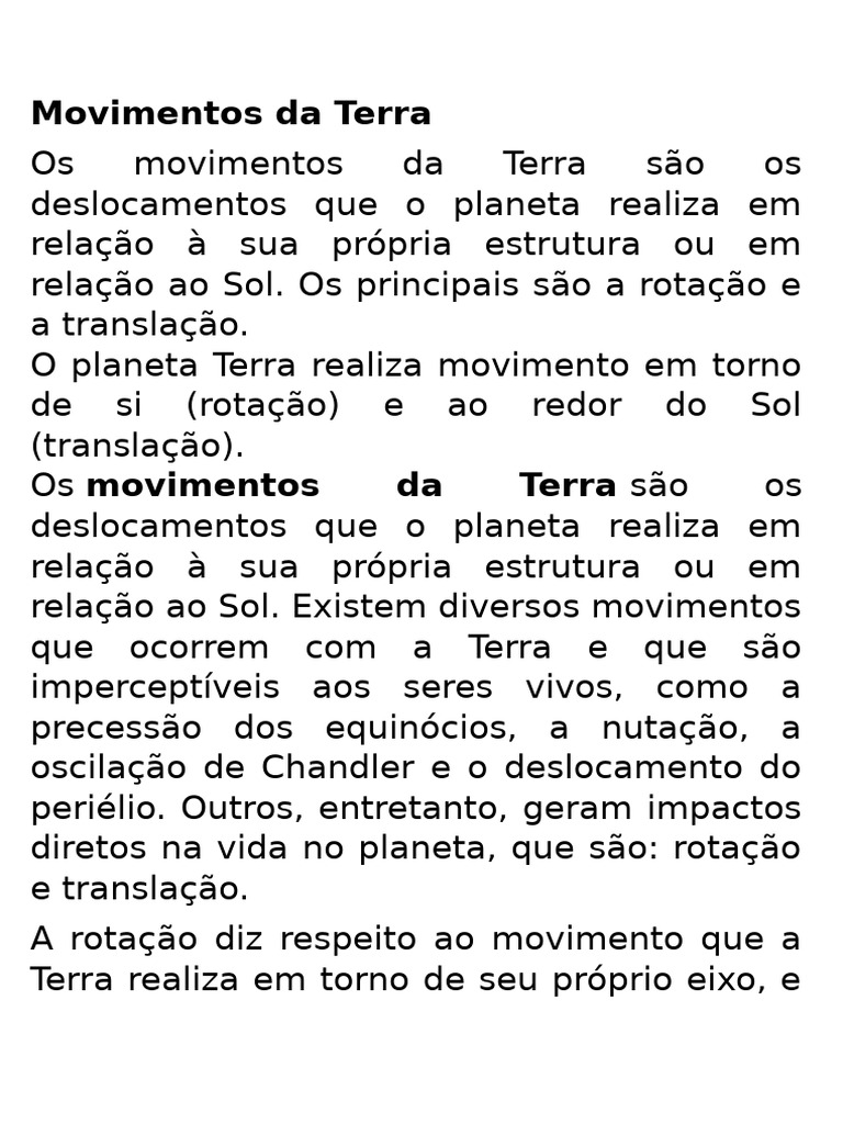Movimentos Da Terra - 6 º Ano | PDF | Terra | Sol