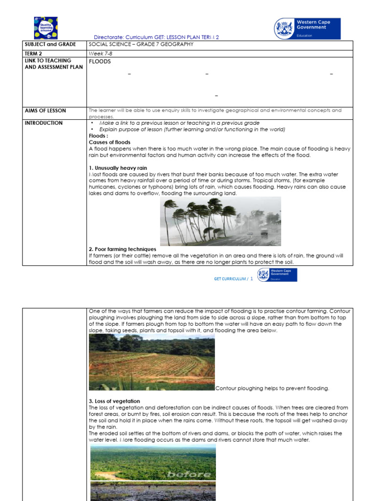 Grade 7 Geography: Floods Lesson Plan | PDF | Flood | River