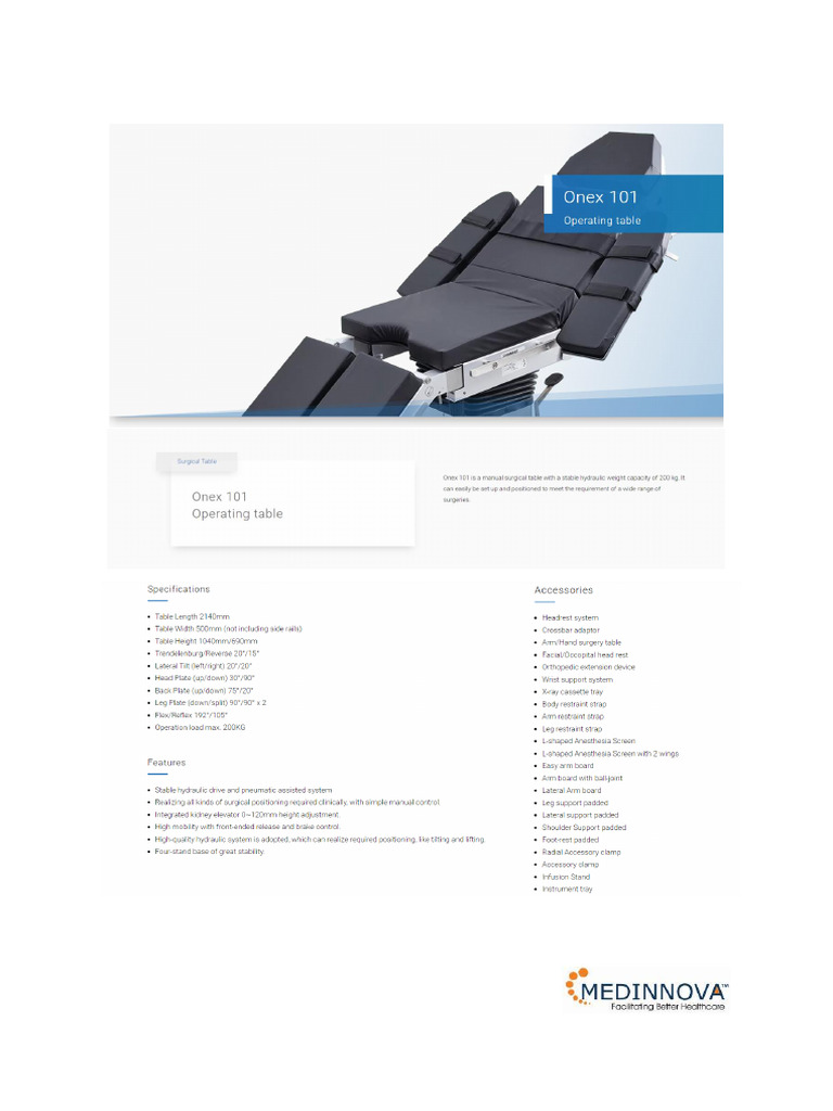 Onex 101 Surgery Table | PDF