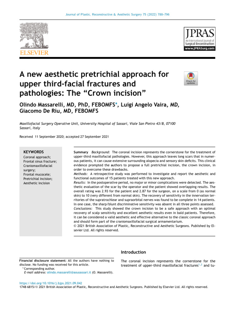 A New Aesthetic Pretrichial Approach For Upper Third-Facial Fractures ...