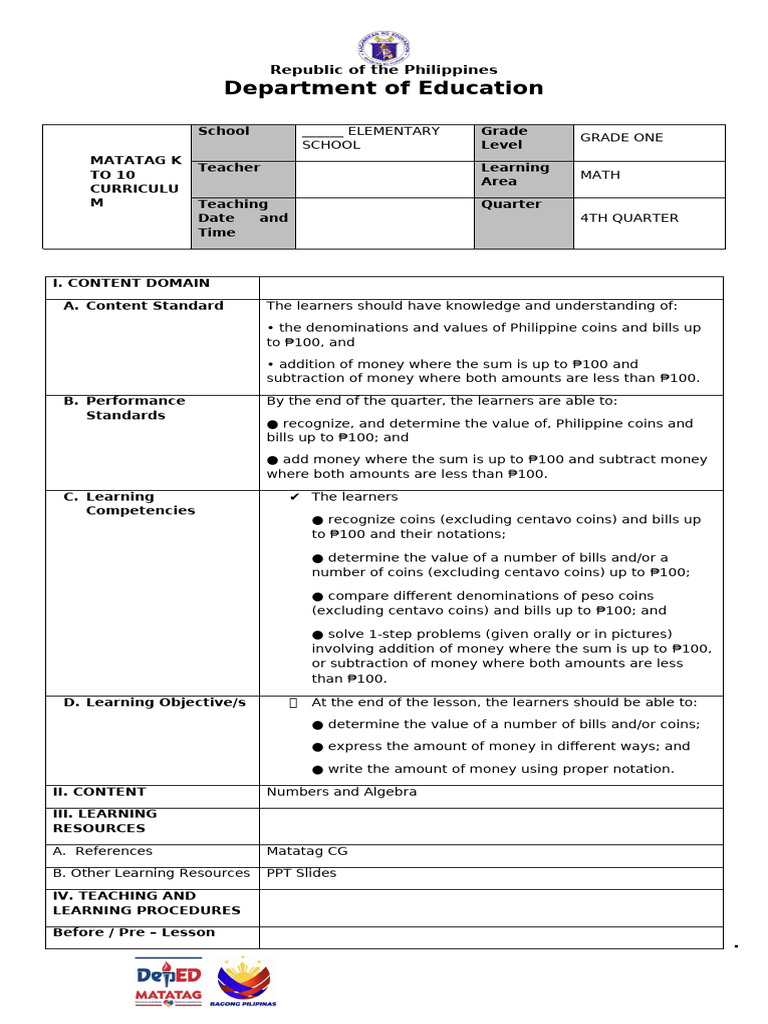 Lesson Plan Matatag With Indicators and Annotations | PDF | Learning ...