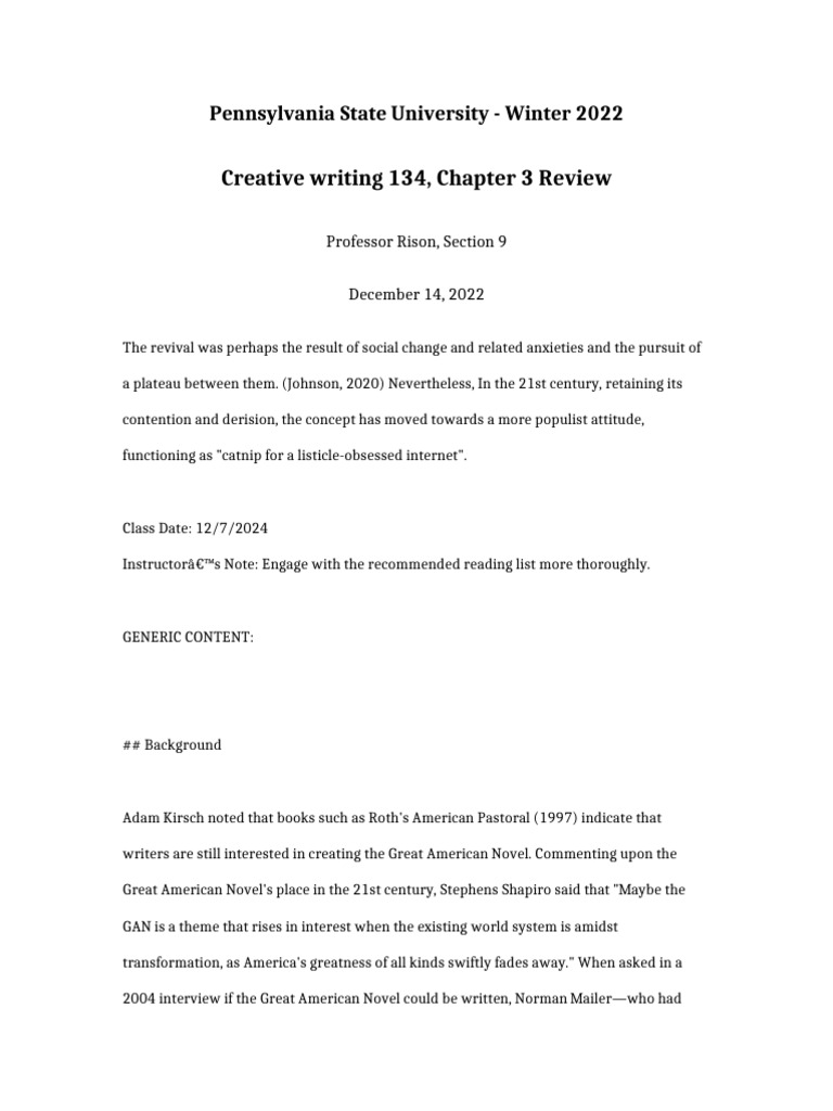 Creative Writing 134 Chapter 3 Review | PDF | Novels | English Language ...