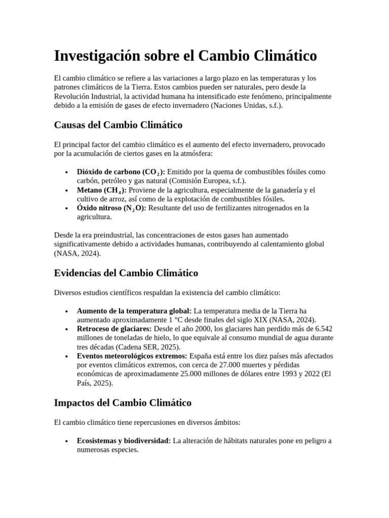 Investigación Sobre El Cambio Climático | PDF | Cambio climático ...