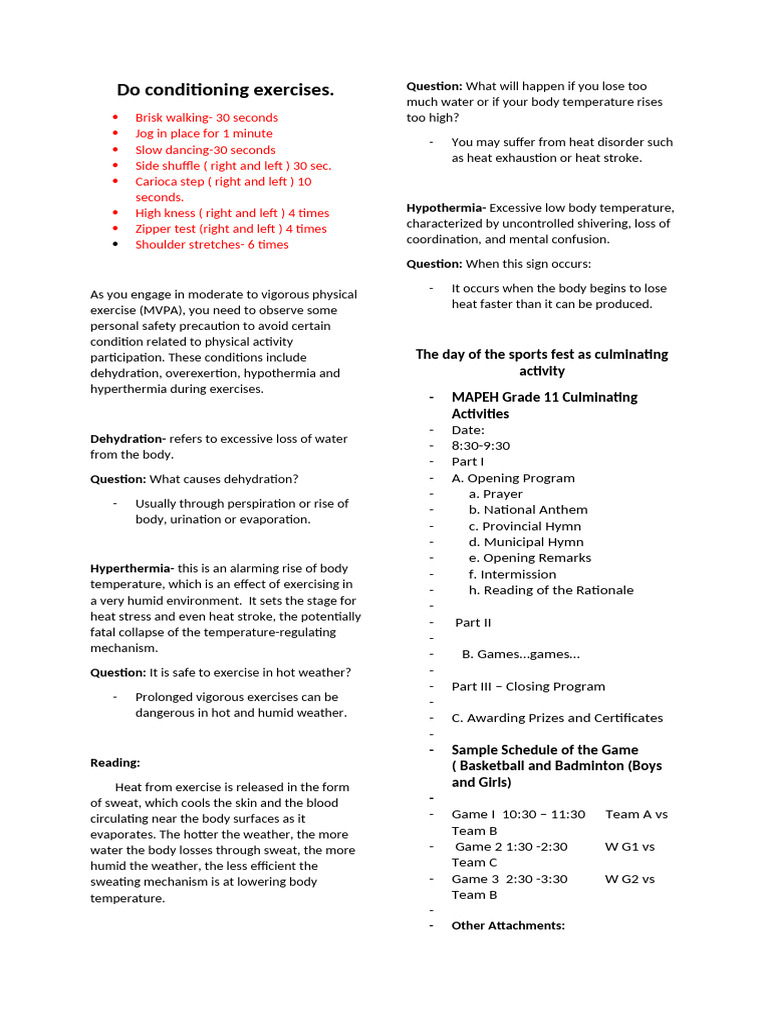 Do Conditioning Exercises | PDF | Hyperthermia | Hypothermia