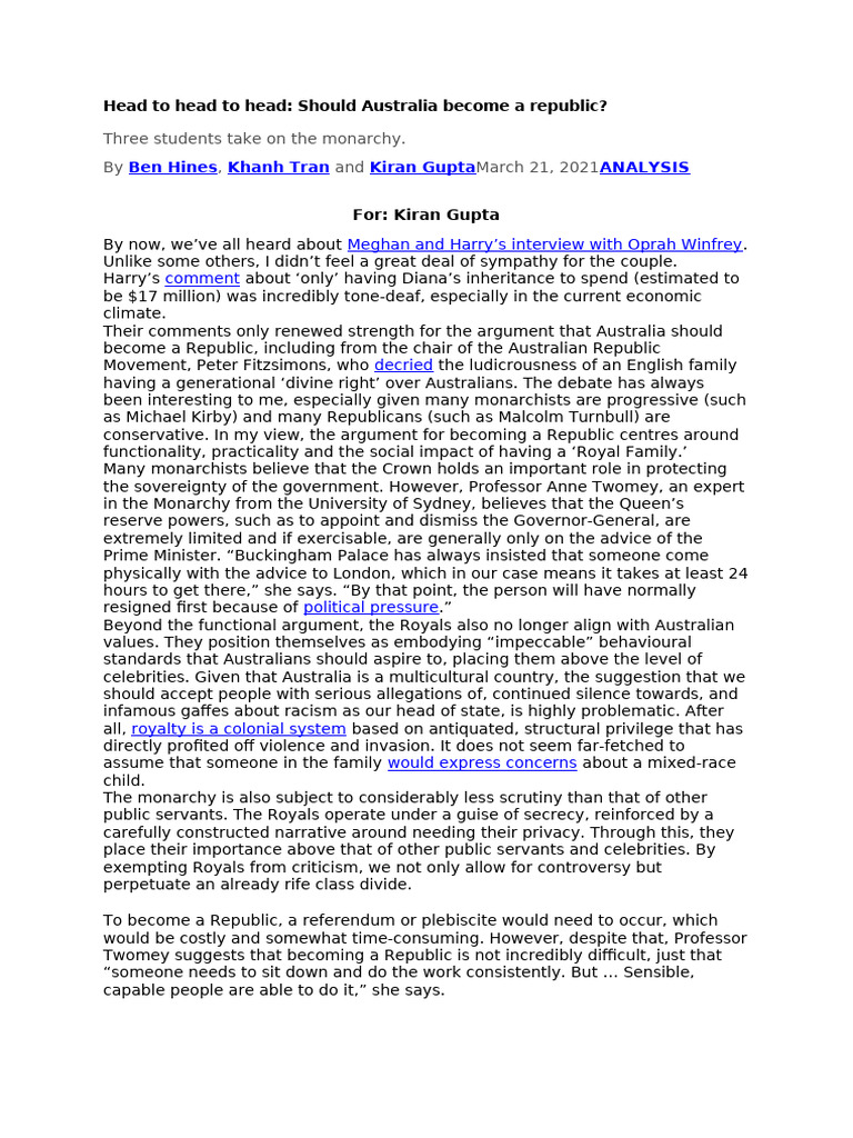 Should Australia become a Republic | PDF | Government | Political Science