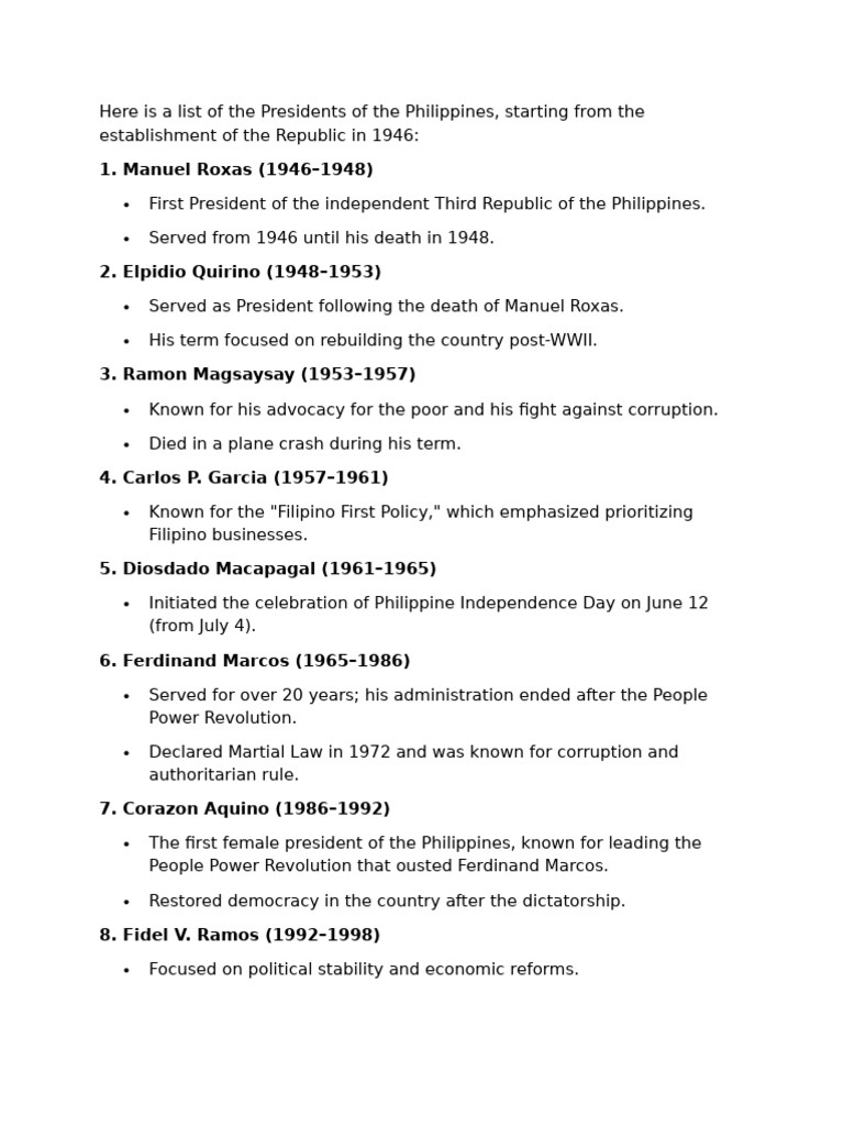 Here Is A List of The Presidents of The Philippines | PDF | President ...