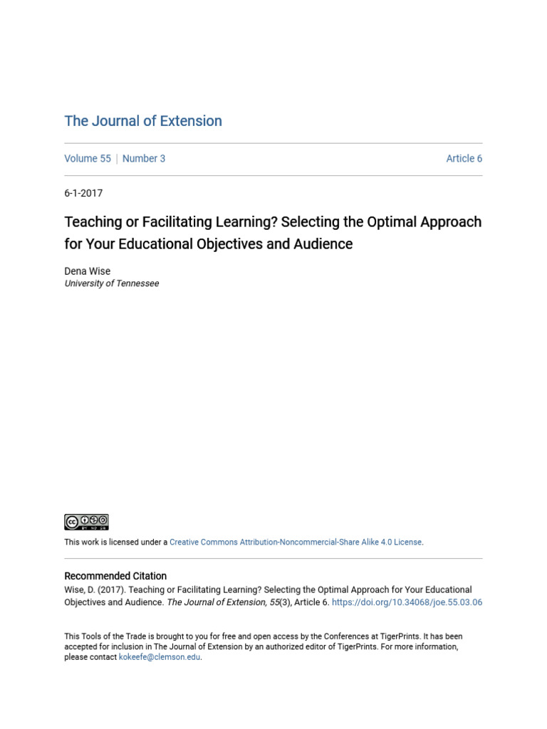 Teaching or Facilitating Learning - Selecting The Optimal Approach ...