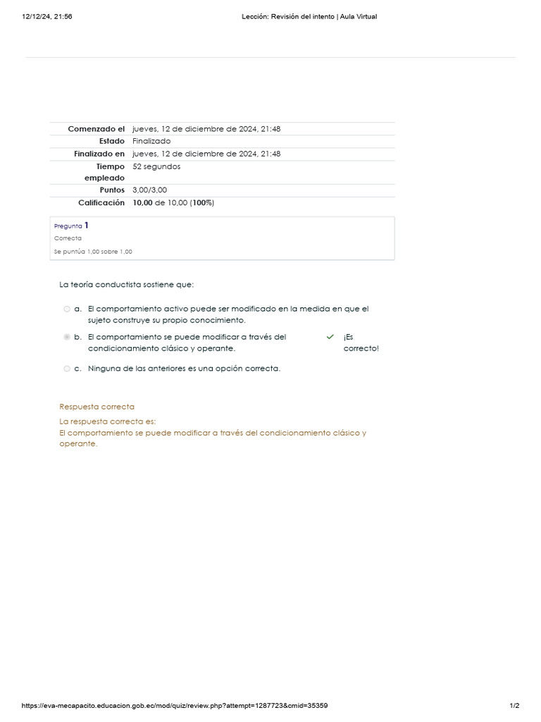 Lección_ Revisión del intento _ Aula Virtual | PDF | Ciencias del comportamiento | Teorías ...