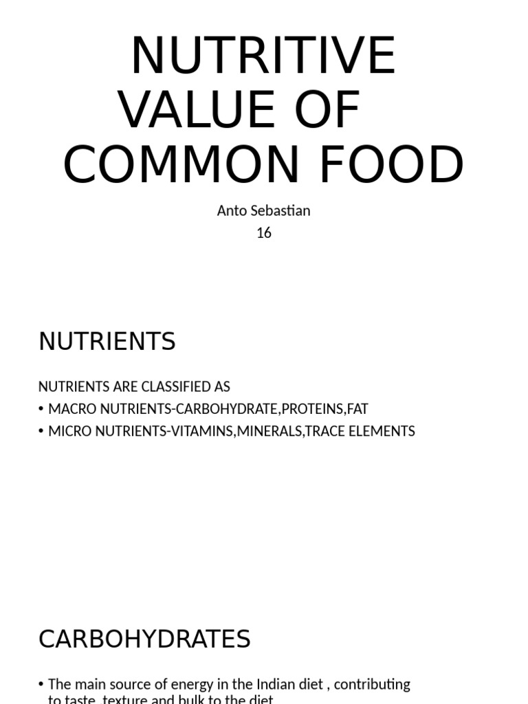 NUTRITIVE VALUE OF COMMON FOODS 2 | PDF | Nutrition | Diet & Nutrition