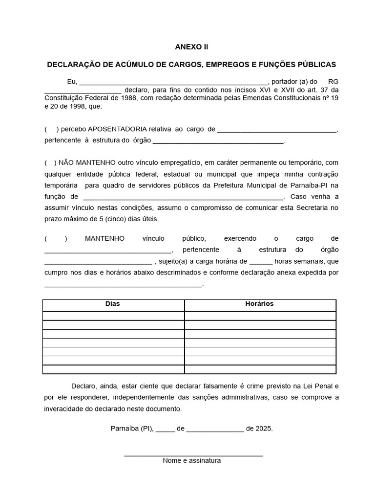 Anexo Ii Declaracao de Acumulo de Cargo Publico | PDF