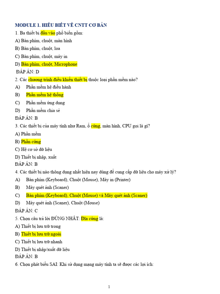 Ngan Hang Cau Hoi 120 Cau Tin Hoc | PDF