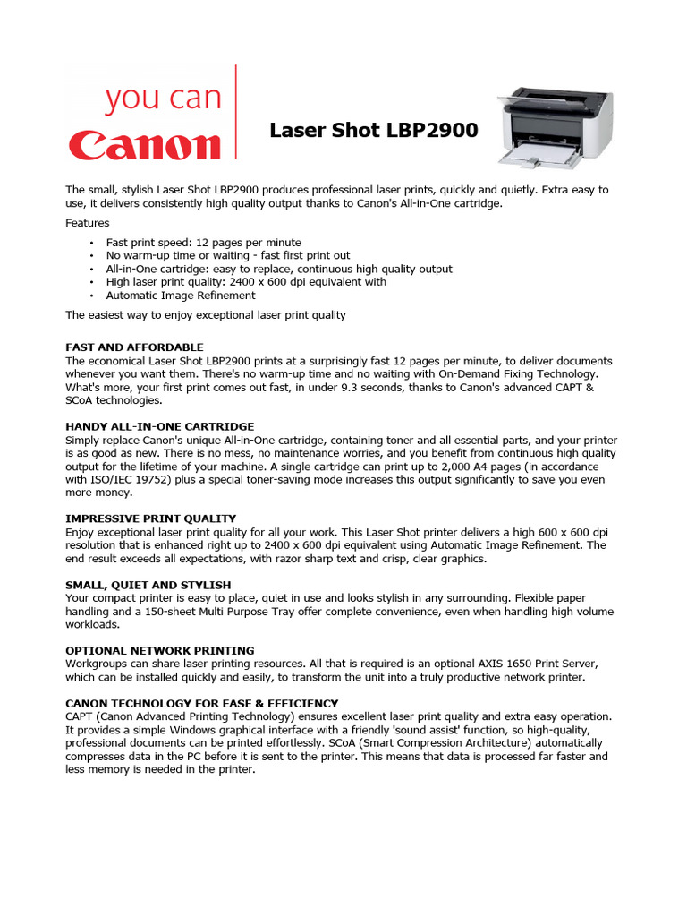 Canon LBP2900 Printer Specifications | PDF | Printer (Computing ...