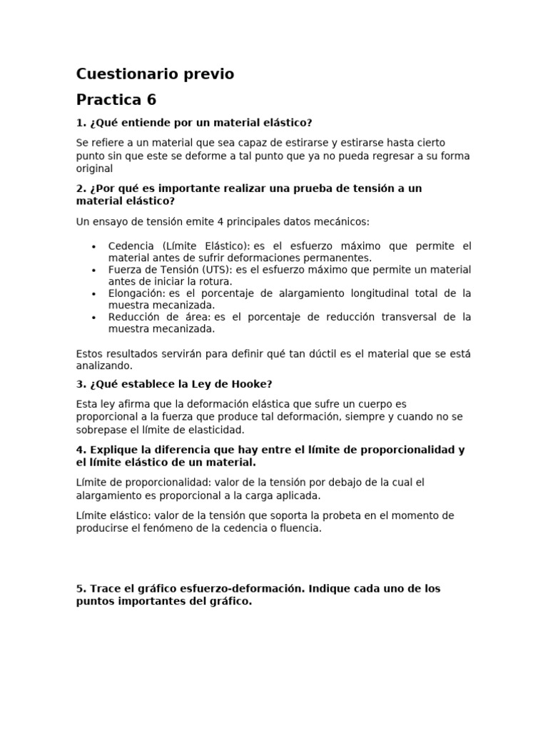 Cuestionario Previo Practica 6 | PDF | Rendimiento (ingeniería) | Deformación (ingeniería)