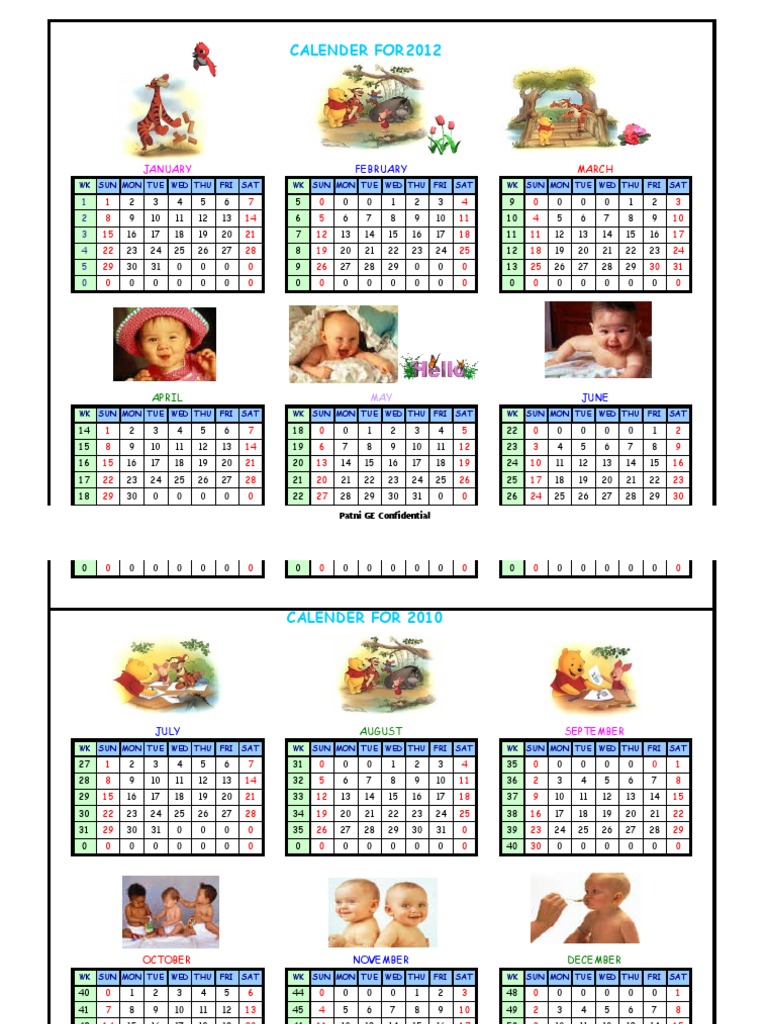 A Month-by-Month Calendar for the Year 2012 Displaying Weekly ...