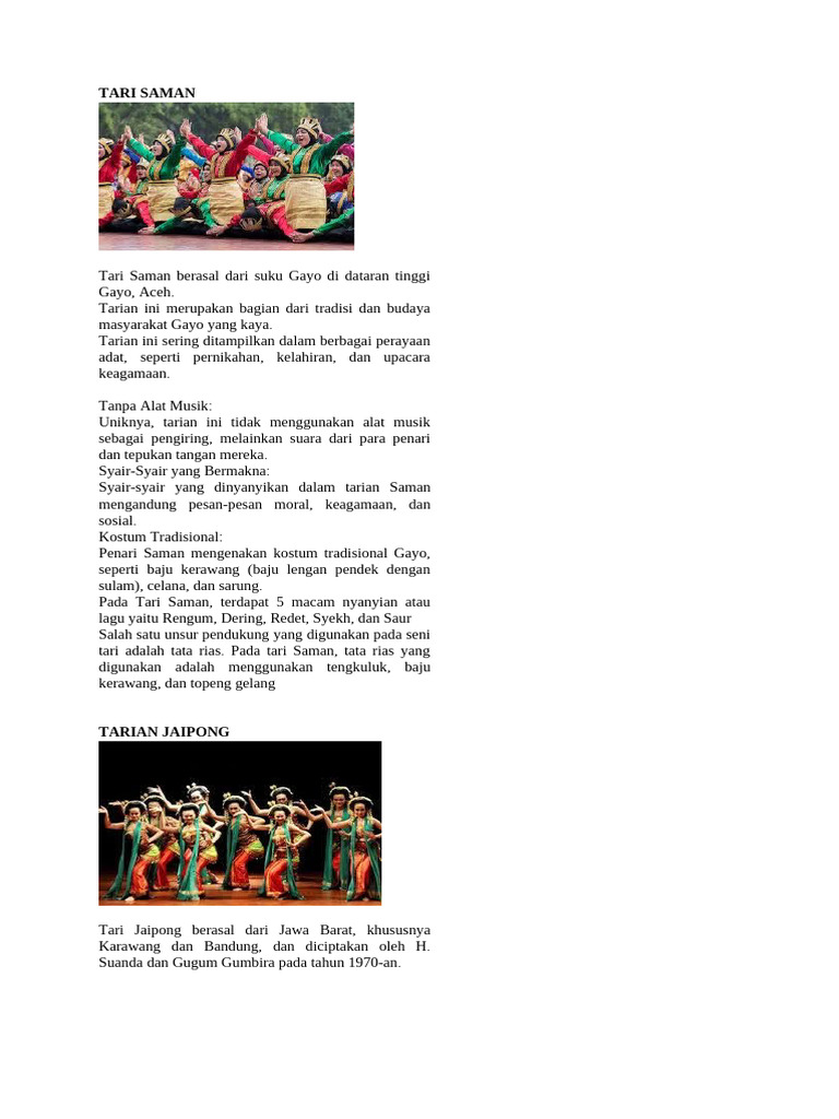 Tari Saman, Tari Jaipong, Tari Piring | PDF