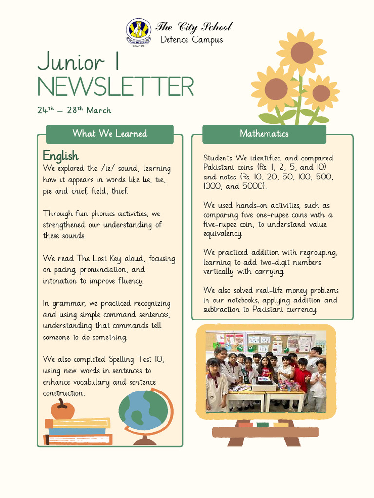 Junior 1 Newsletter Week 12 | PDF | Linguistics | Human Communication