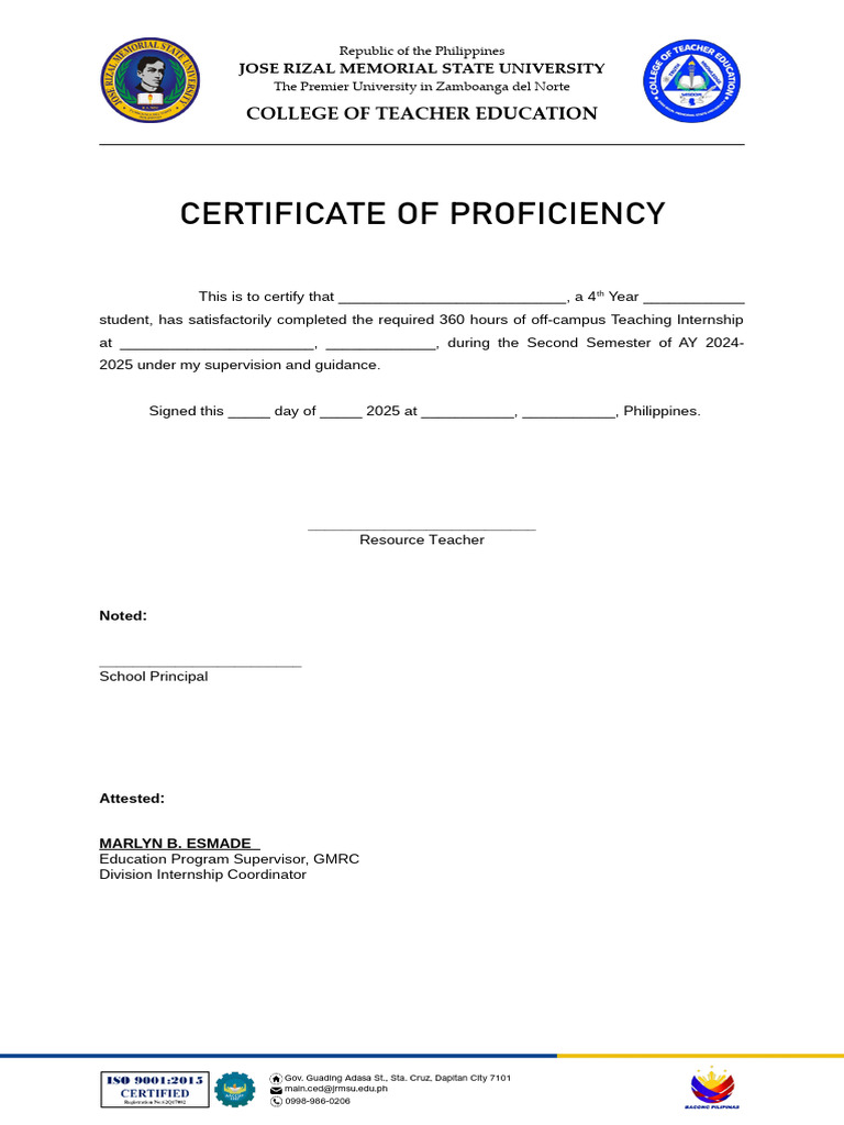 Certificate of Proficiency in Teaching | PDF