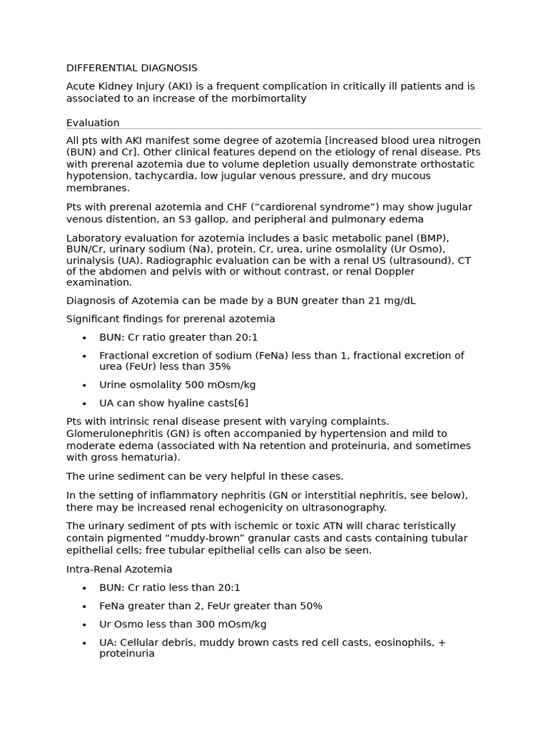 DIFFERENTIAL DIAGNOSIS | PDF | Creatinine | Medical Specialties