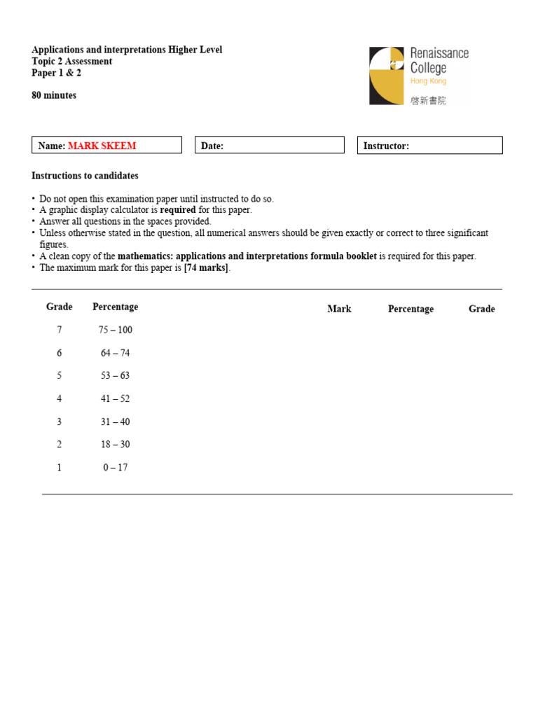 AIHL Topic 2 Assessment 2023-24 MS | PDF