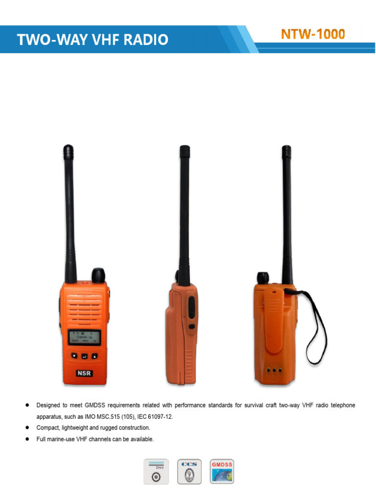NTW-1000 Two-Way VHF Radio Specs | PDF | Rechargeable Battery ...