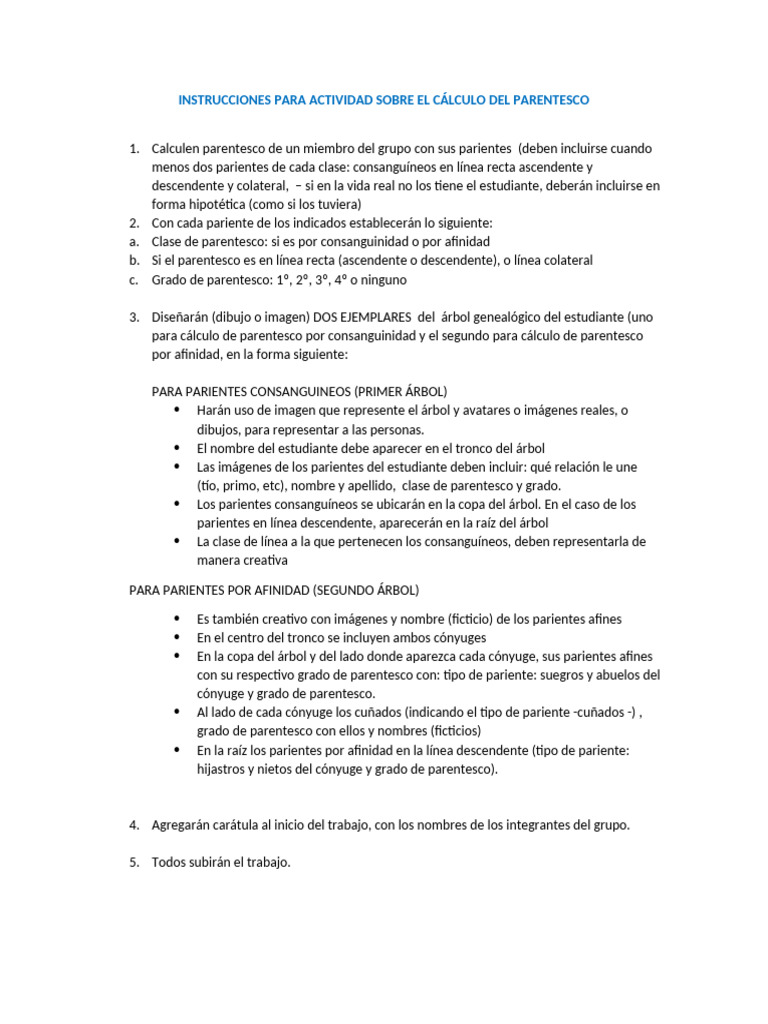 Árbol Genealógico - Instrucciones | PDF | Parentesco | Parentesco y ...